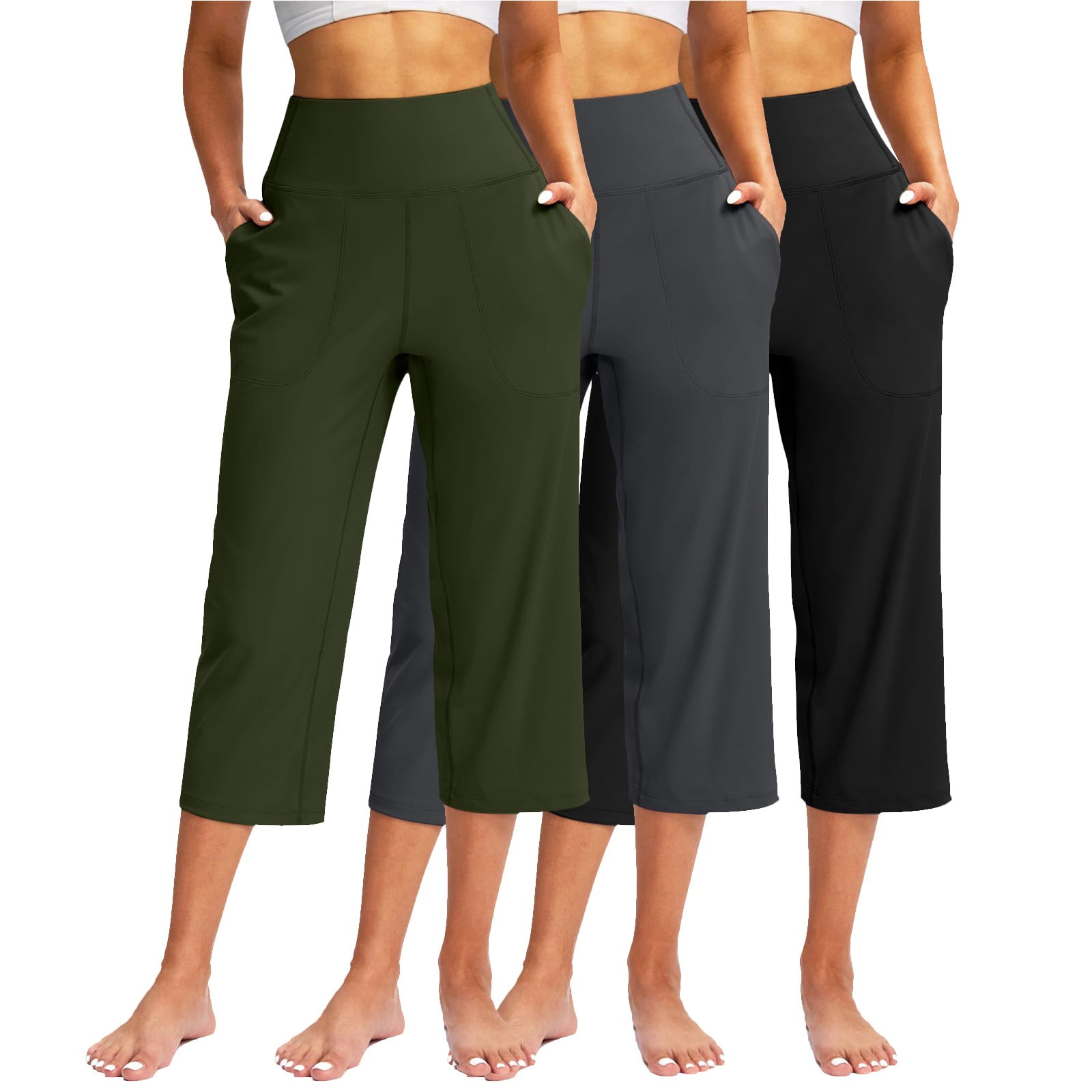 3 Packs Comfy Fit Capris for Women High Waisted Straight Leg Office ...