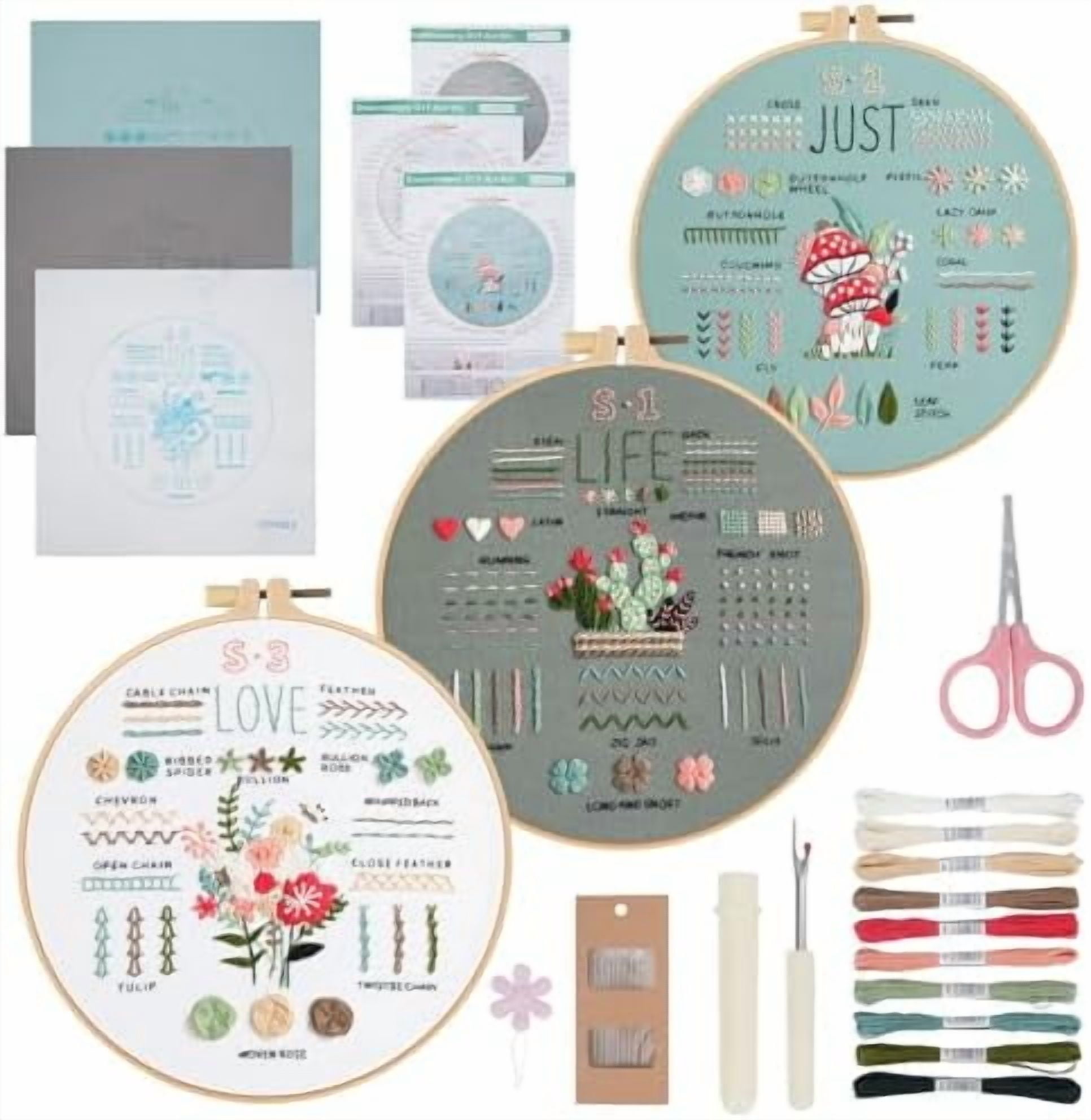 3 Packs Embroidery Kits for Beginners,Cross Stitch Kits for Adults and ...
