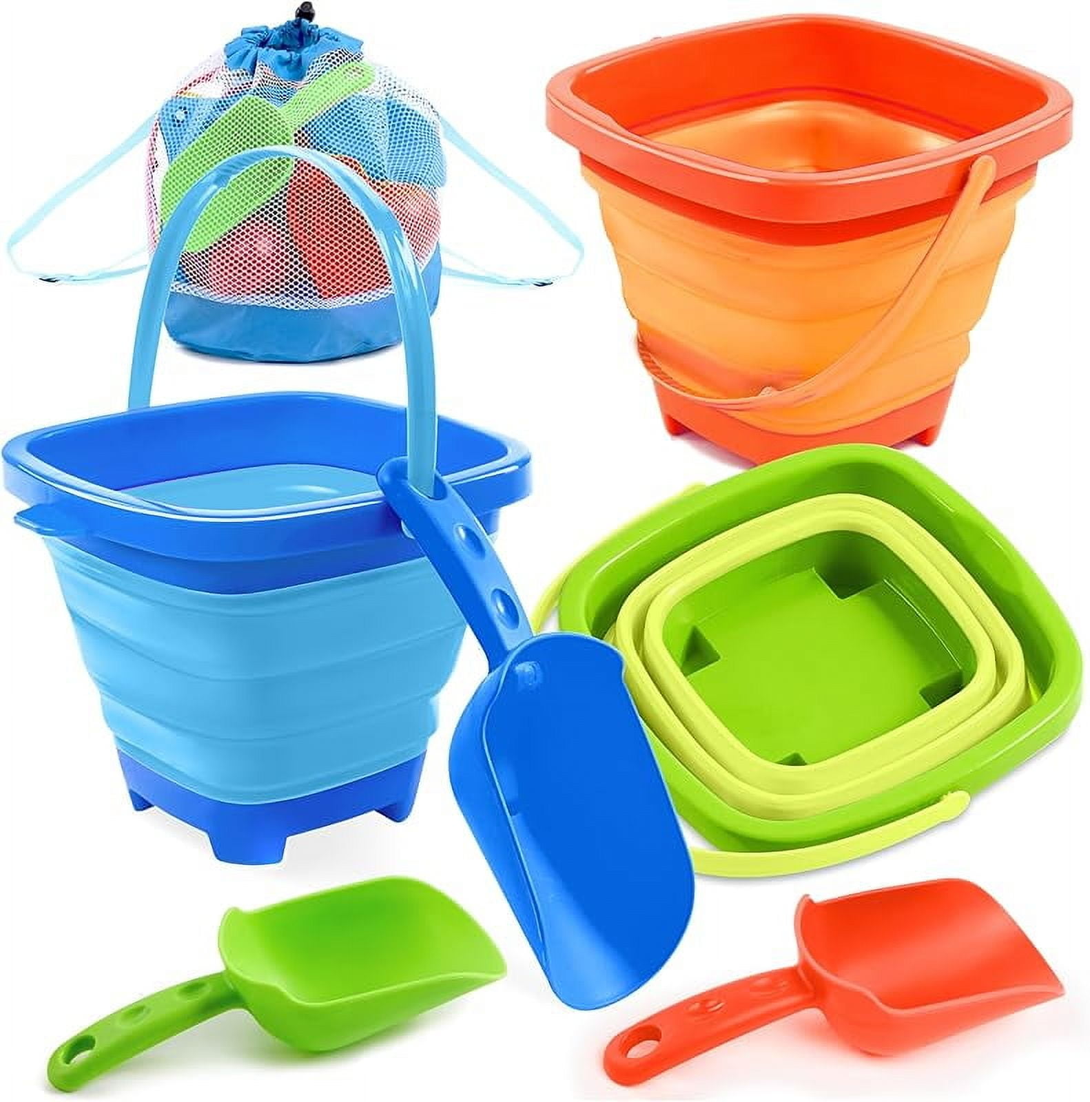 3 Packs Foldable Bucket - Collapsible Bucket with Sand Shovels and Mesh ...