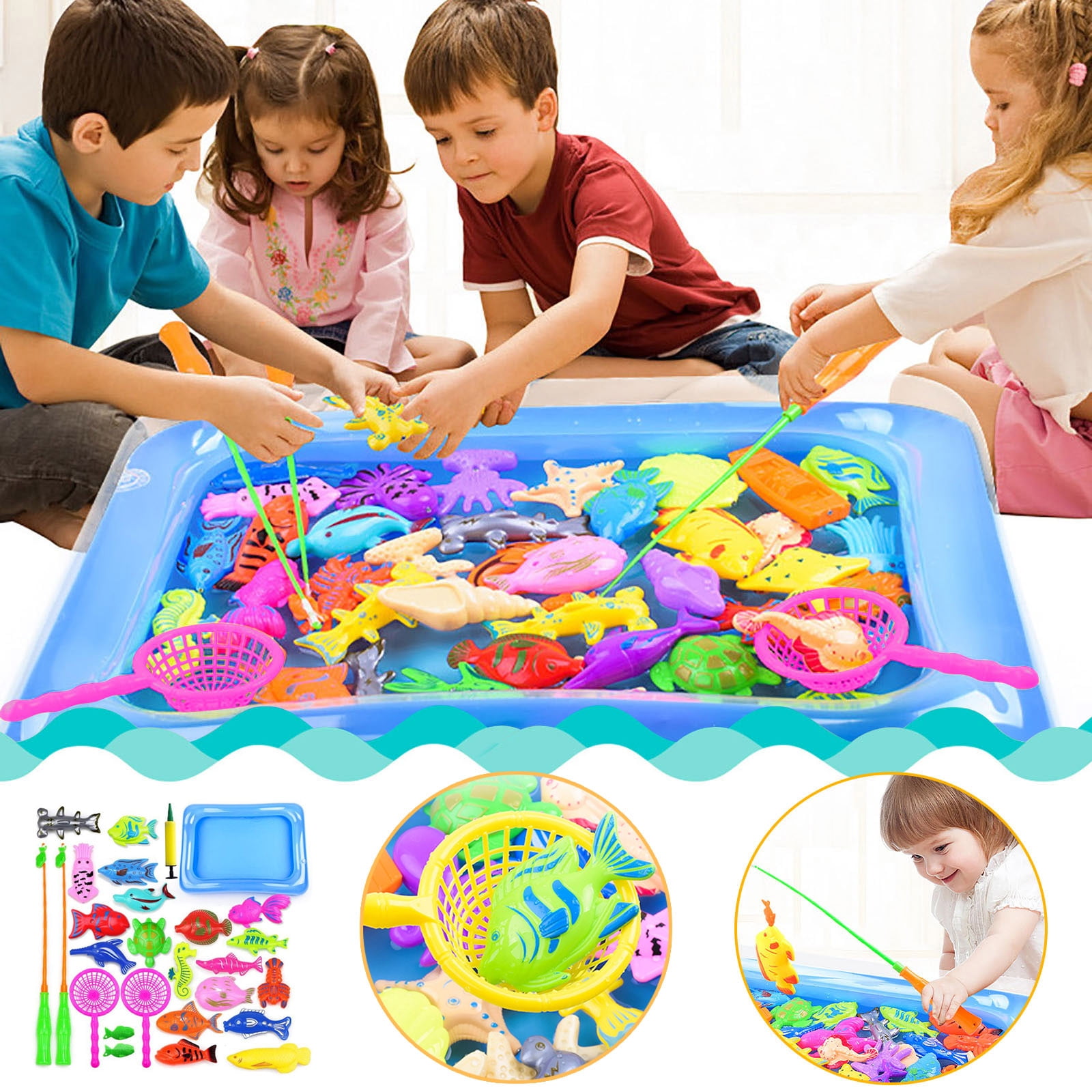 3 Packs Inflatable Fishing Pool Toy Set for Kids 28PCS with Magnetic ...