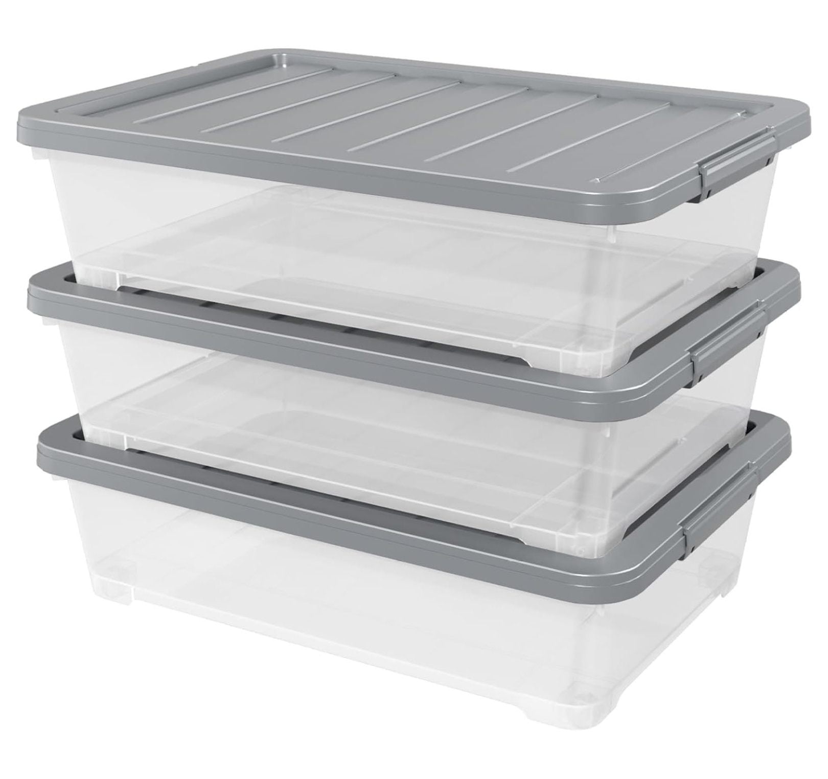 3 Packs Large Clear Wheeled Latching Box, 40 L Plastic Underbed Storage ...