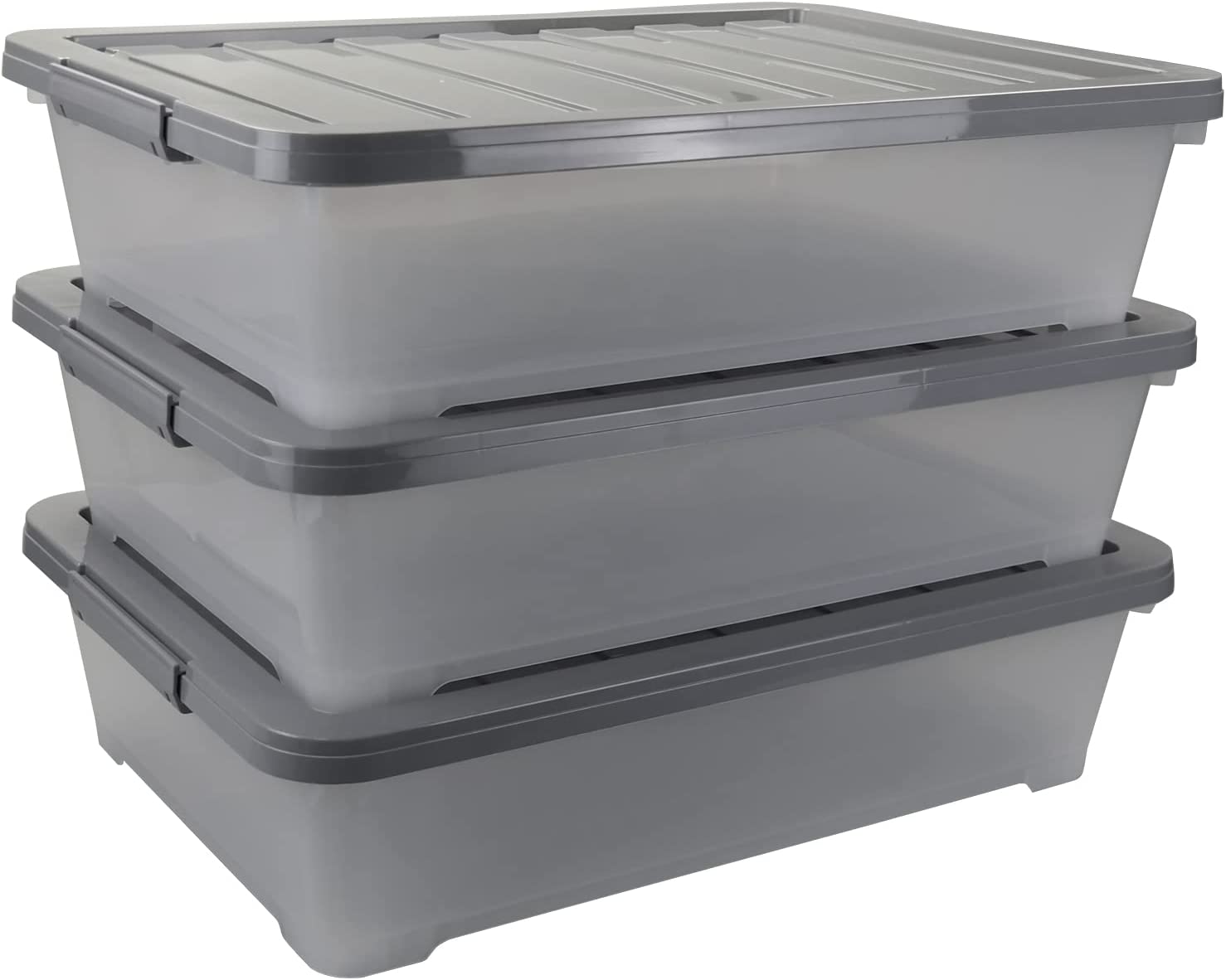 3 Packs Large Clear Wheeled Latching Box, 40 L Plastic Underbed Storage ...