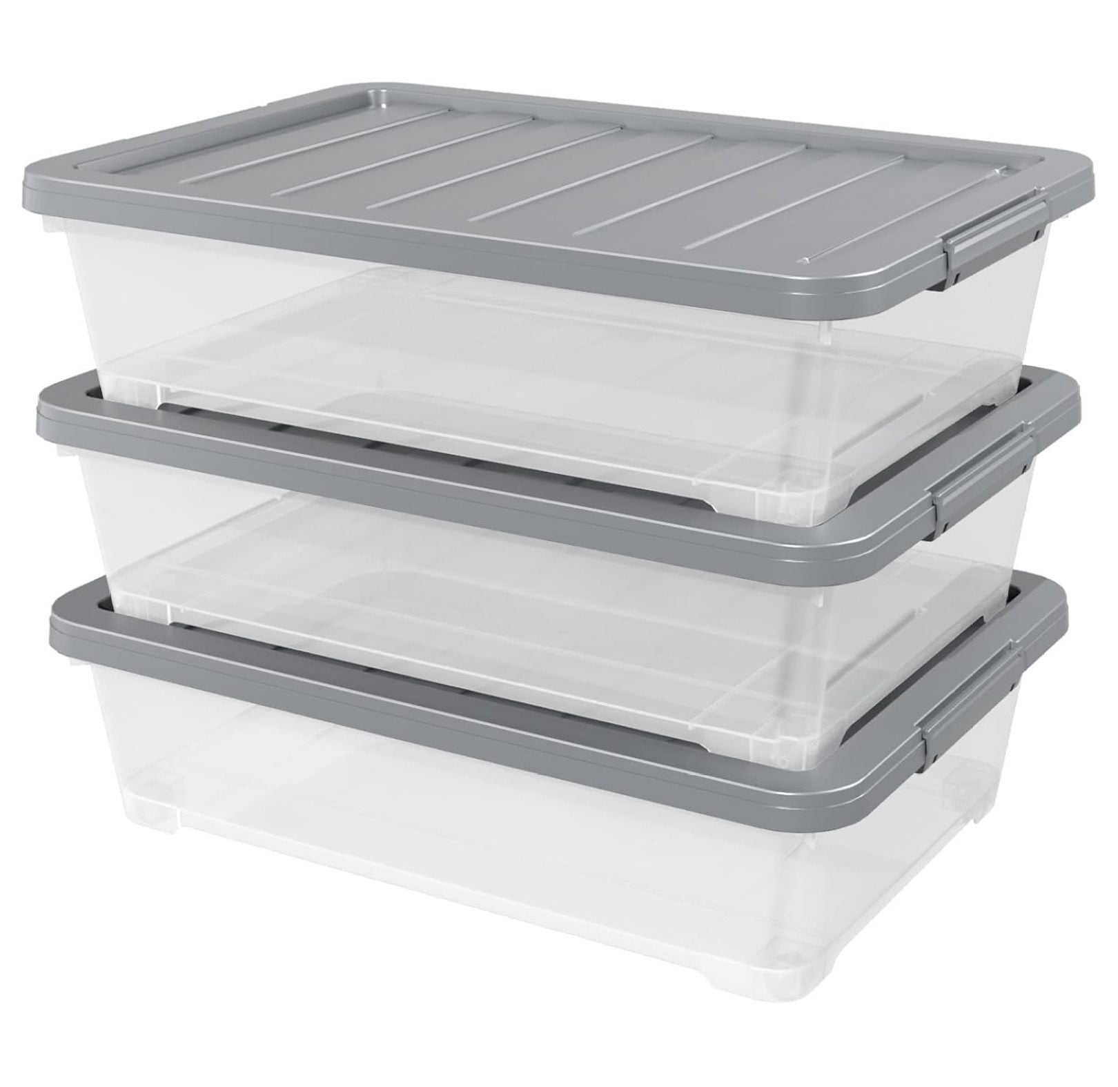 3 Packs Large Clear Wheeled Latching Box, 40 L Plastic Underbed Storage ...