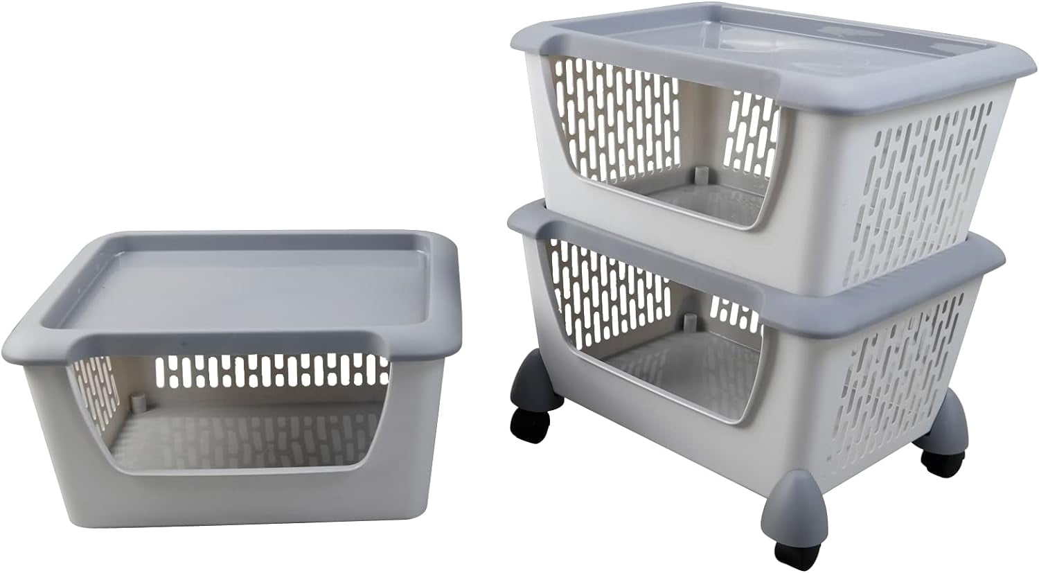 3 Packs Large Stacking Bins with Wheels, Plastic Stacking Storage ...