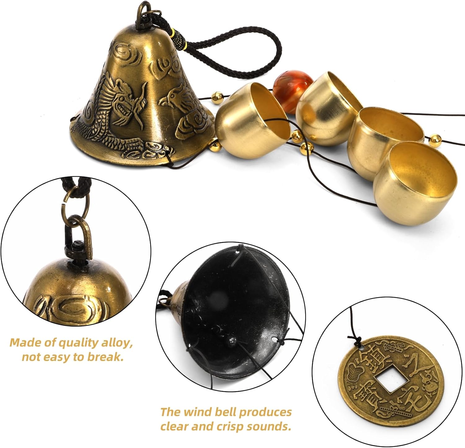 3 Packs Lucky Wind Chimes, Chinese Wind Bell, 6-Bell Vintage Hanging ...
