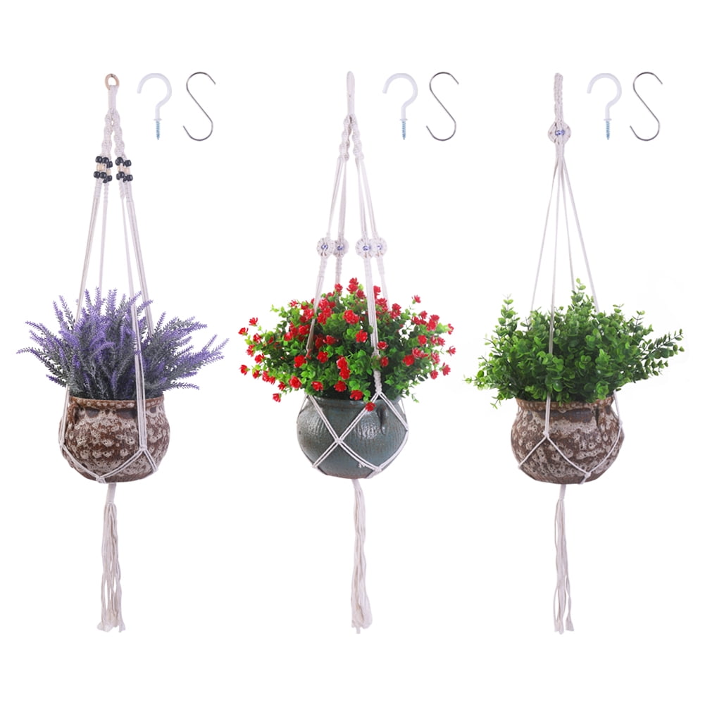 3 Packs Macrame Plant Hangers with 6 Hooks, Different Tiers, Handmade ...