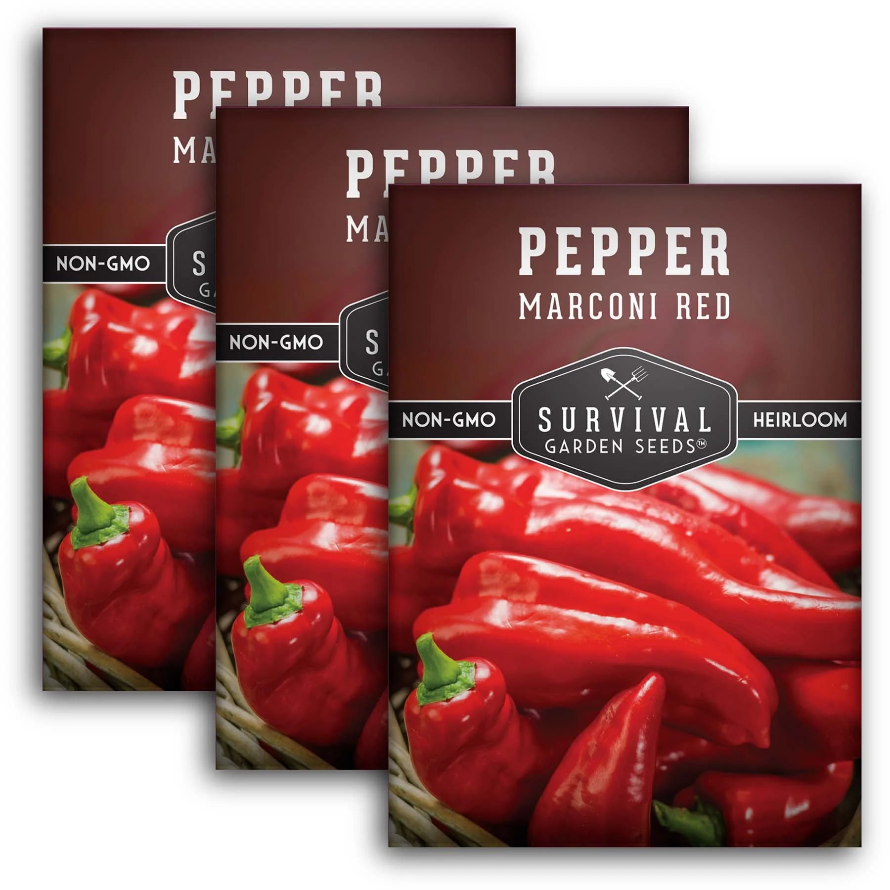3 Packs Marconi Red Pepper Seed - Non-GMO Heirloom Full Sun Annual ...