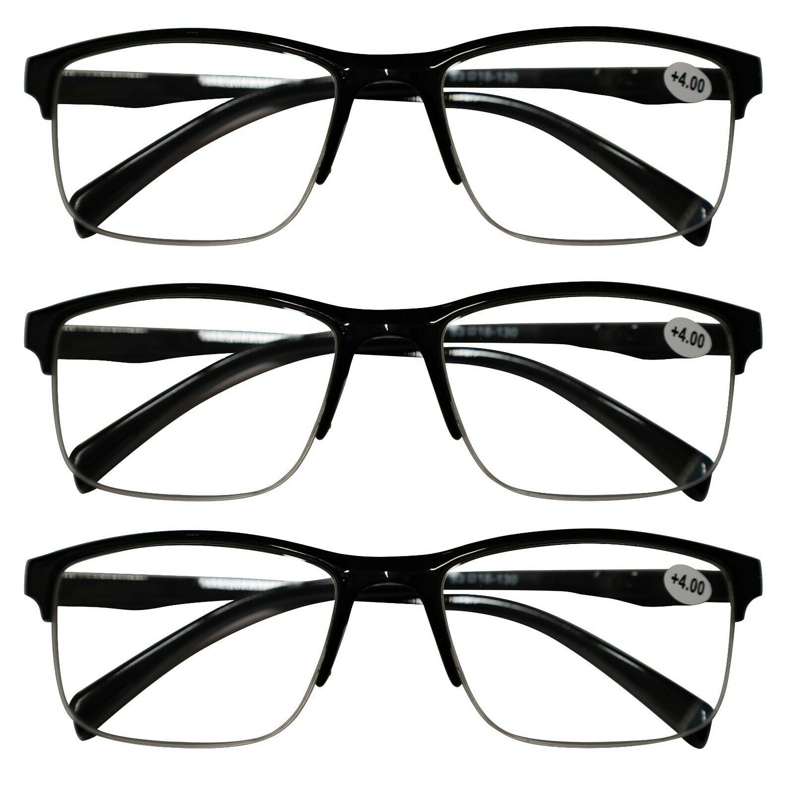 3 Packs Mens Unisex Half Frame Square Reading Glasses Black Spring ...
