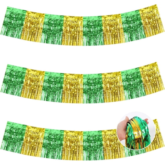 3 Packs Metallic Foil Fringe Garland Green Gold Tinsel Wall Hanging ...