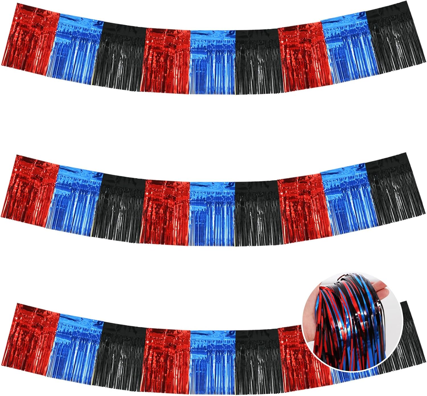 3 Packs Metallic Foil Fringe Garland Red Blue Black Wall Hanging Tinsel ...