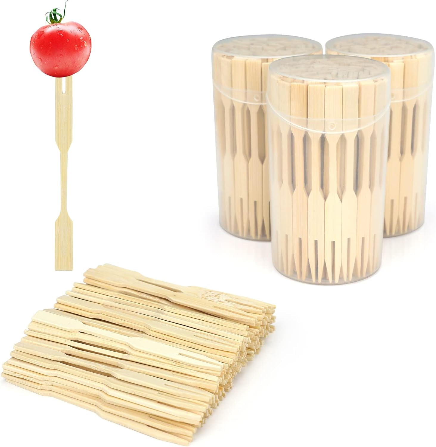 3 Packs Mini Bamboo Forks 3.5 inch, Small Forks for Appetizers ...