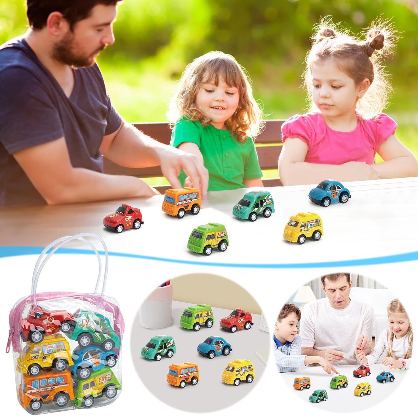 3 Packs Mini Inertia Rebound Cars Set 6 Pack Pull Back Toy Cars for ...