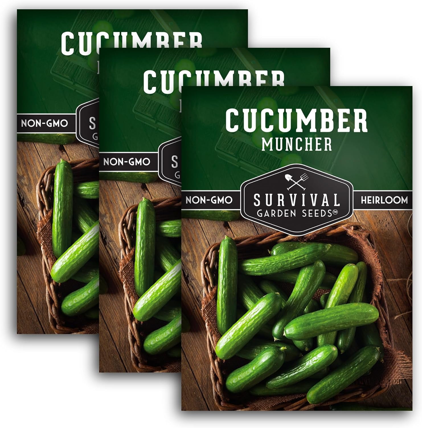 3 Packs Muncher Cucumber Seed for Planting - Packet with Instructions to Grow Burpless Slicing ...