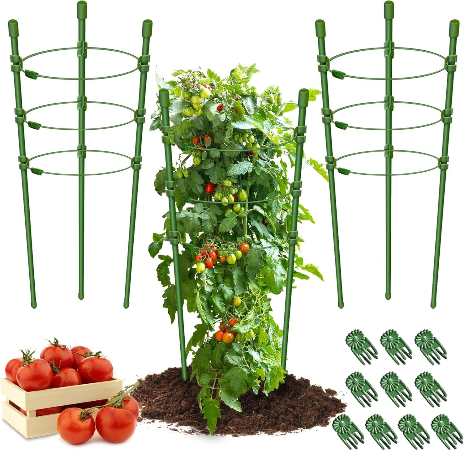 3 Packs Plant Support Cages Tomato Cage for Garden- 18 Inch Adjustable ...