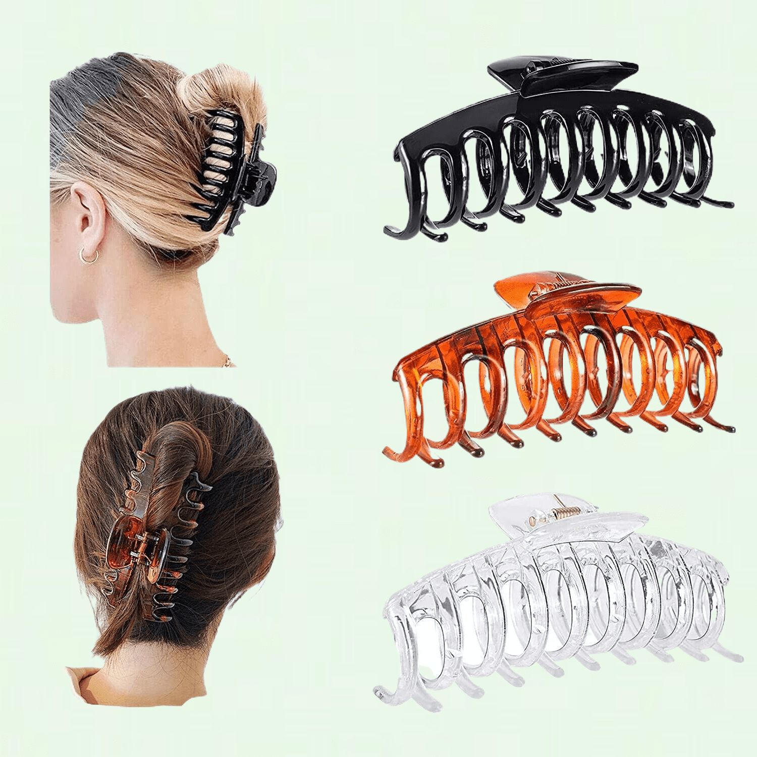 3 Packs Plastic Hair Claws, Large Claw Pins, Non-Slip Hair Clipper ...