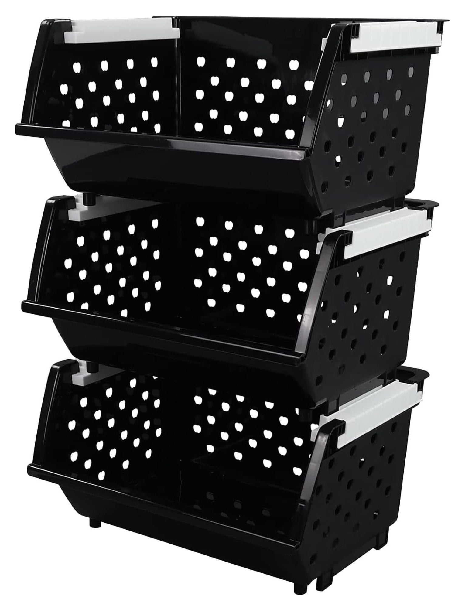 3 Packs Plastic Stackable Storage Baskets, Stacking Plastic Bins for ...