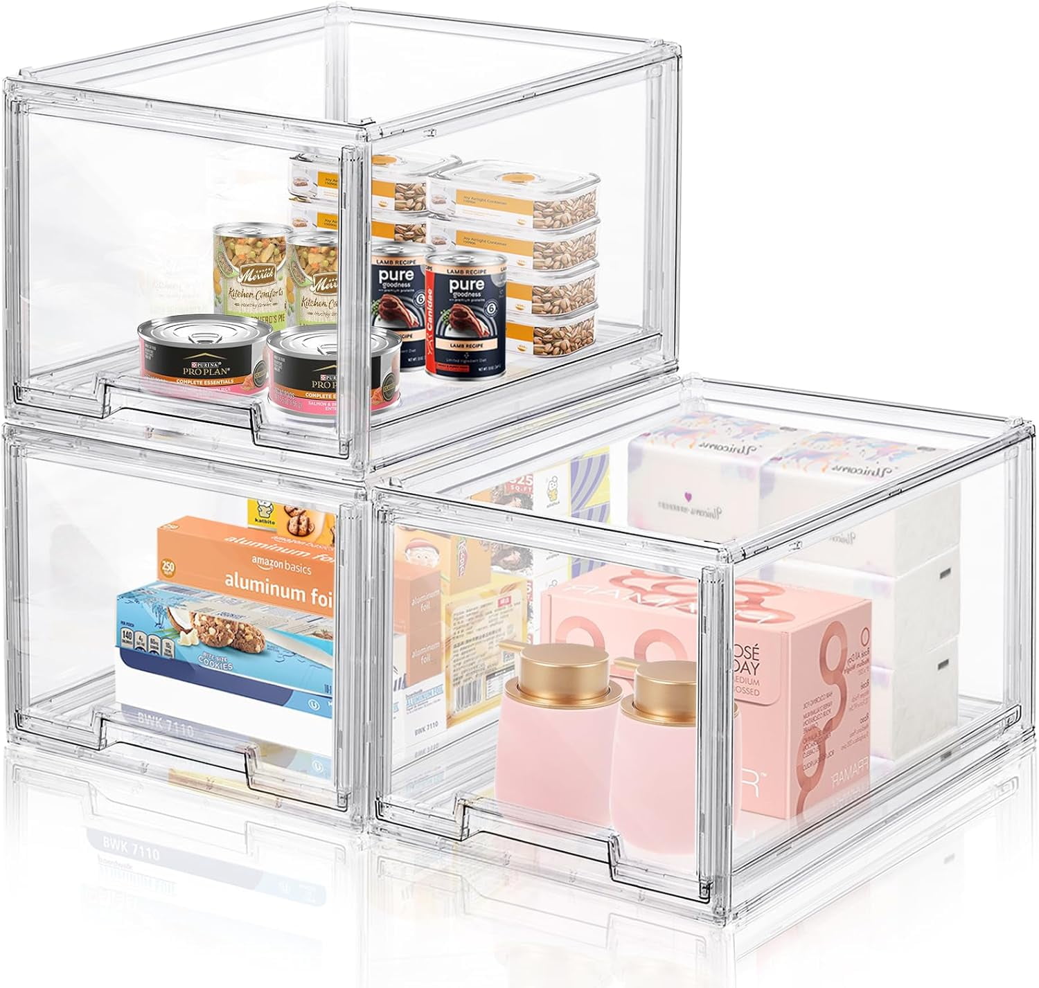 3 Packs Plastic Stackable Storage Drawers, Clear Storage Bins Organizer ...