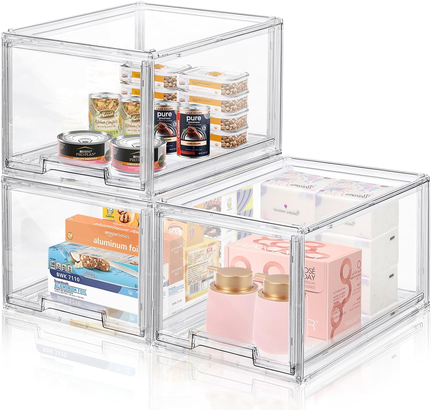 3 Packs Plastic Stackable Storage Drawers, Clear Storage Bins Organizer ...