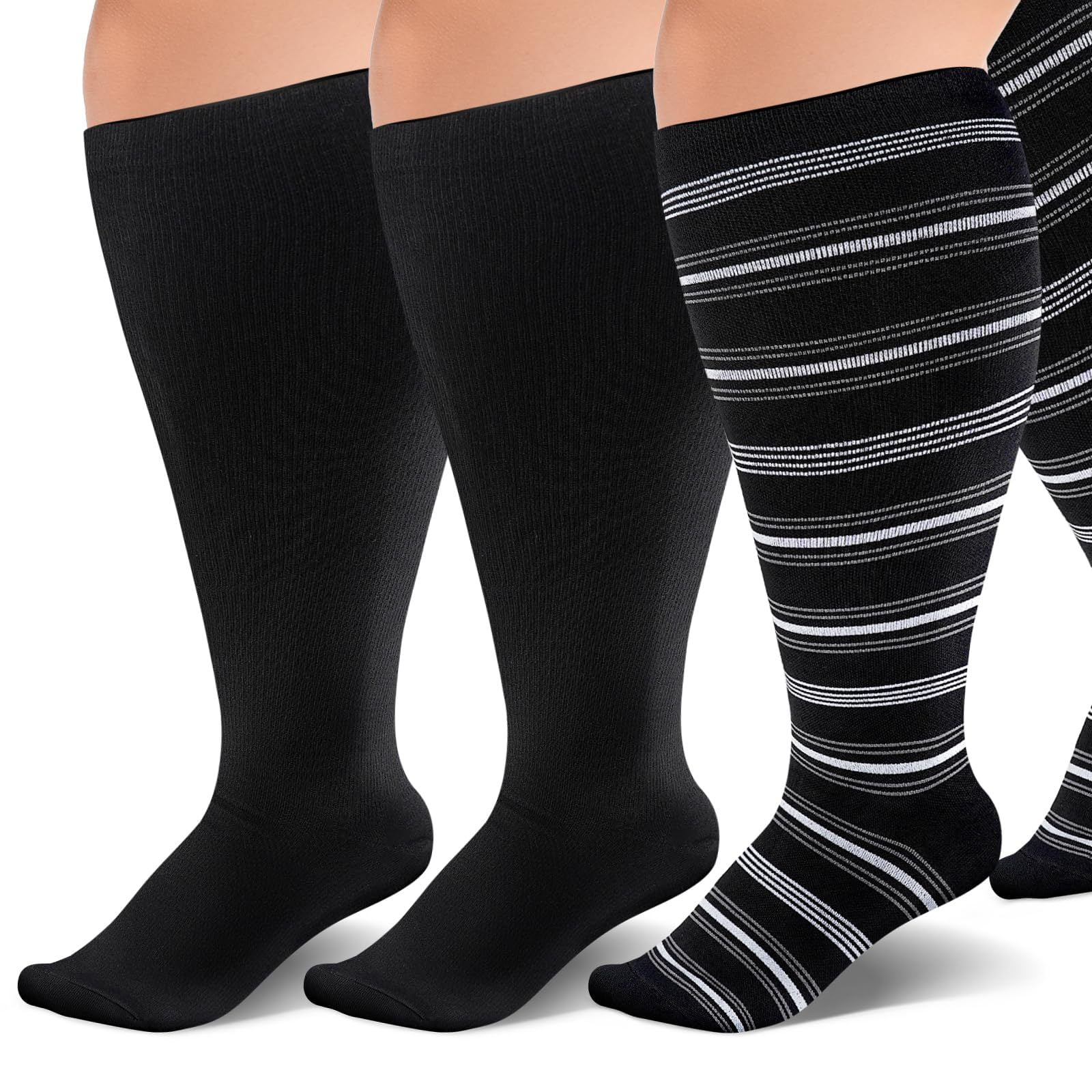 3 Packs Plus Size Compression Socks, Compression Stockings for Women ...