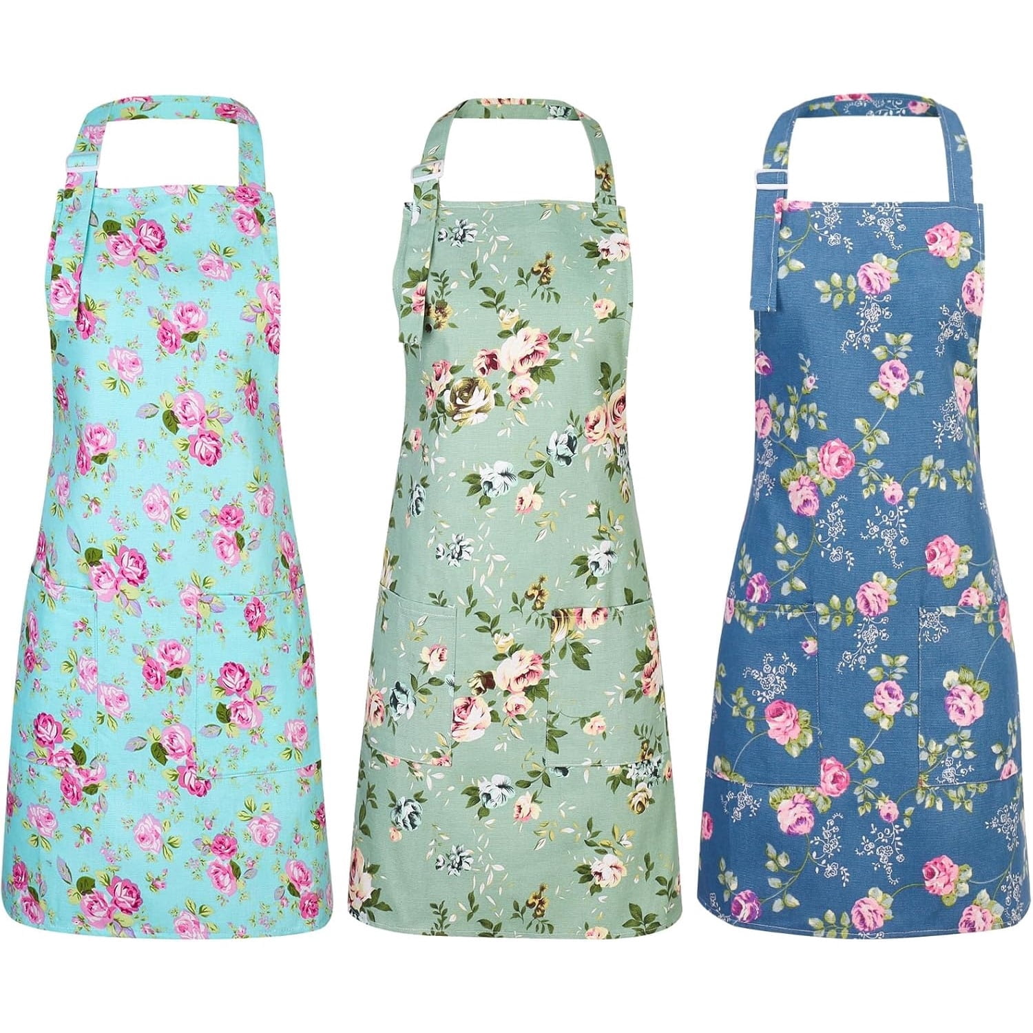 3 Packs Pottery Apron Split Leg, Cross Back Strap Adjustable Floral ...
