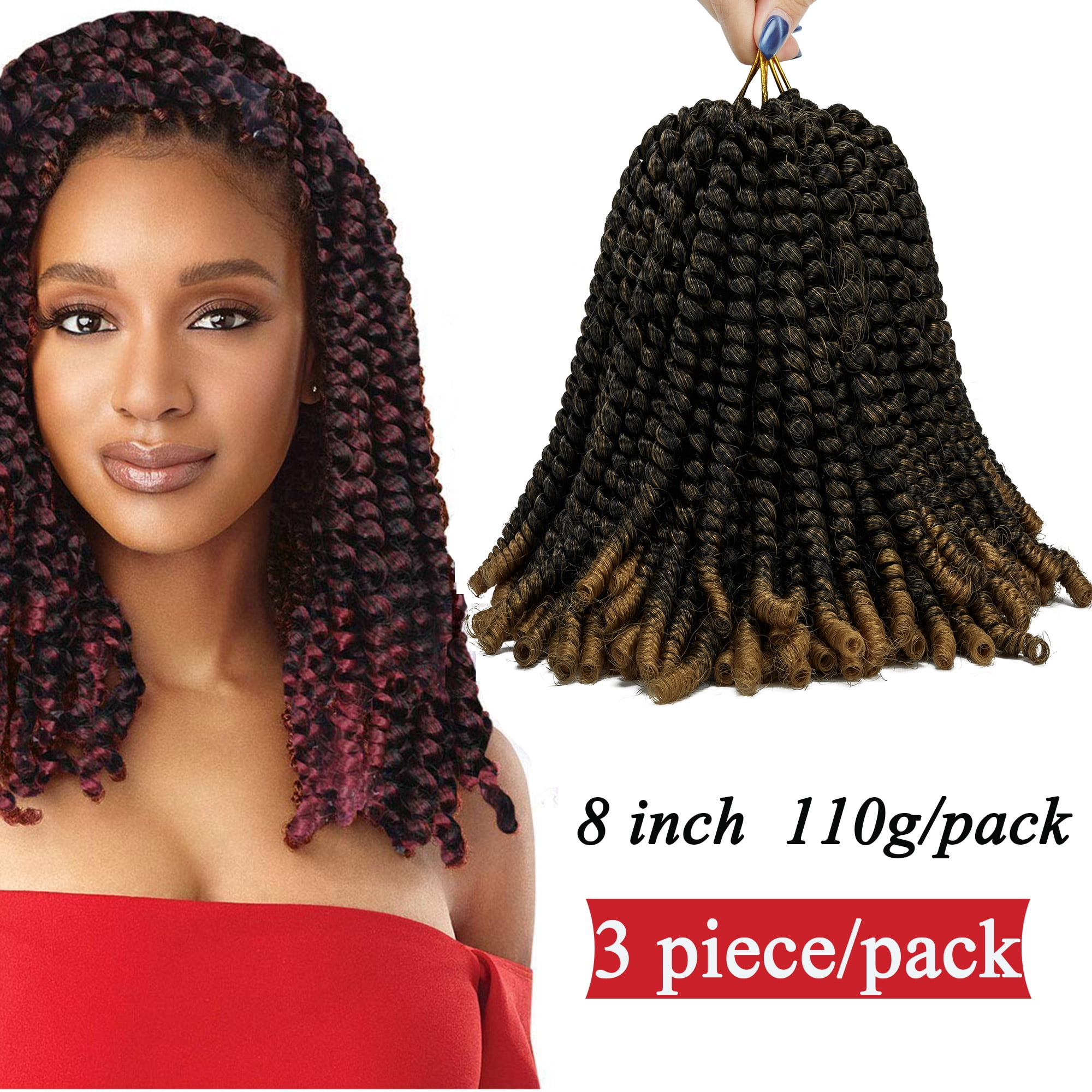3 Packs Pre-twisted Spring Twist Hair 8 inch Fluffy Pre-Twisted Passion ...