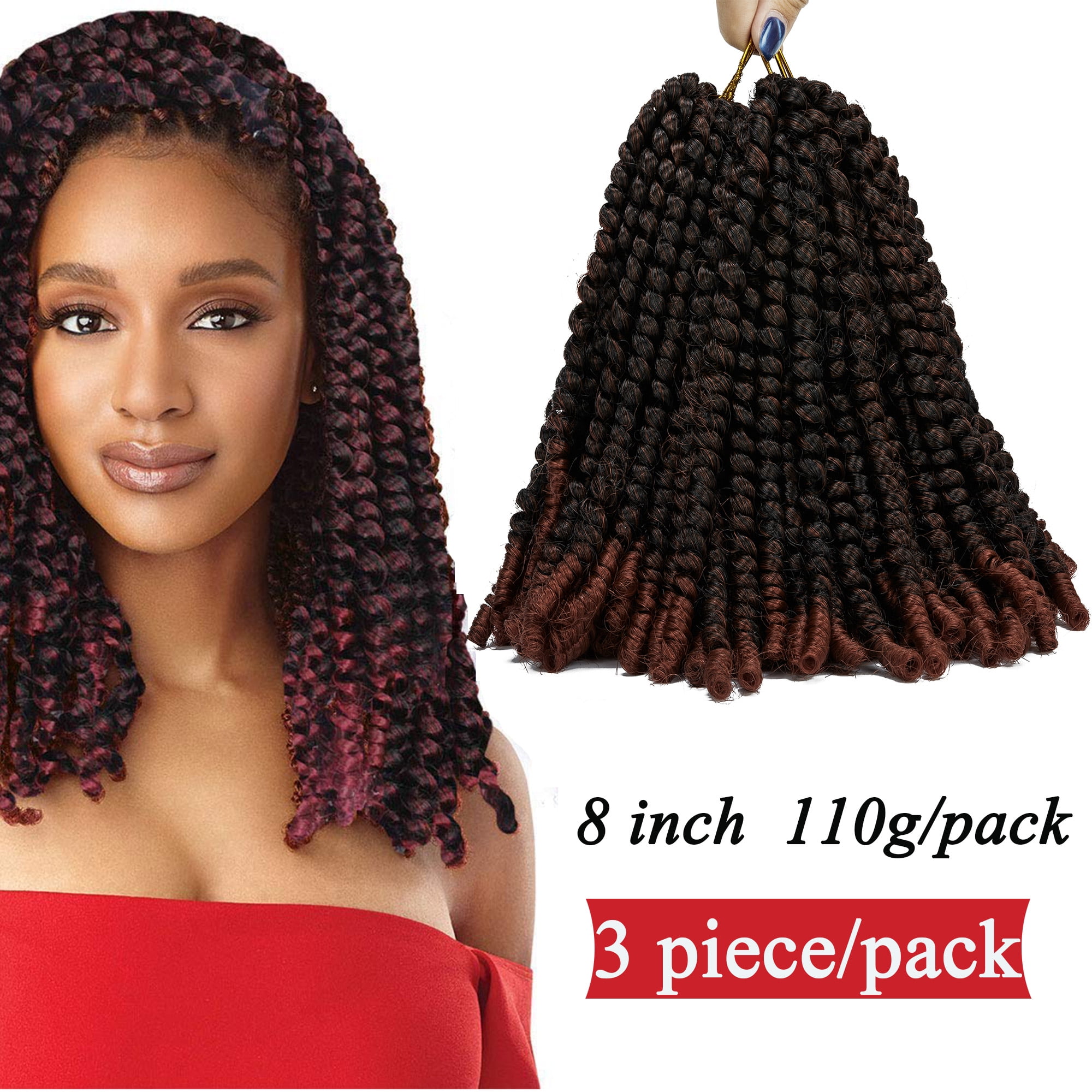 3 Packs Pre-twisted Spring Twist Hair 8 inch Fluffy Pre-Twisted Passion ...