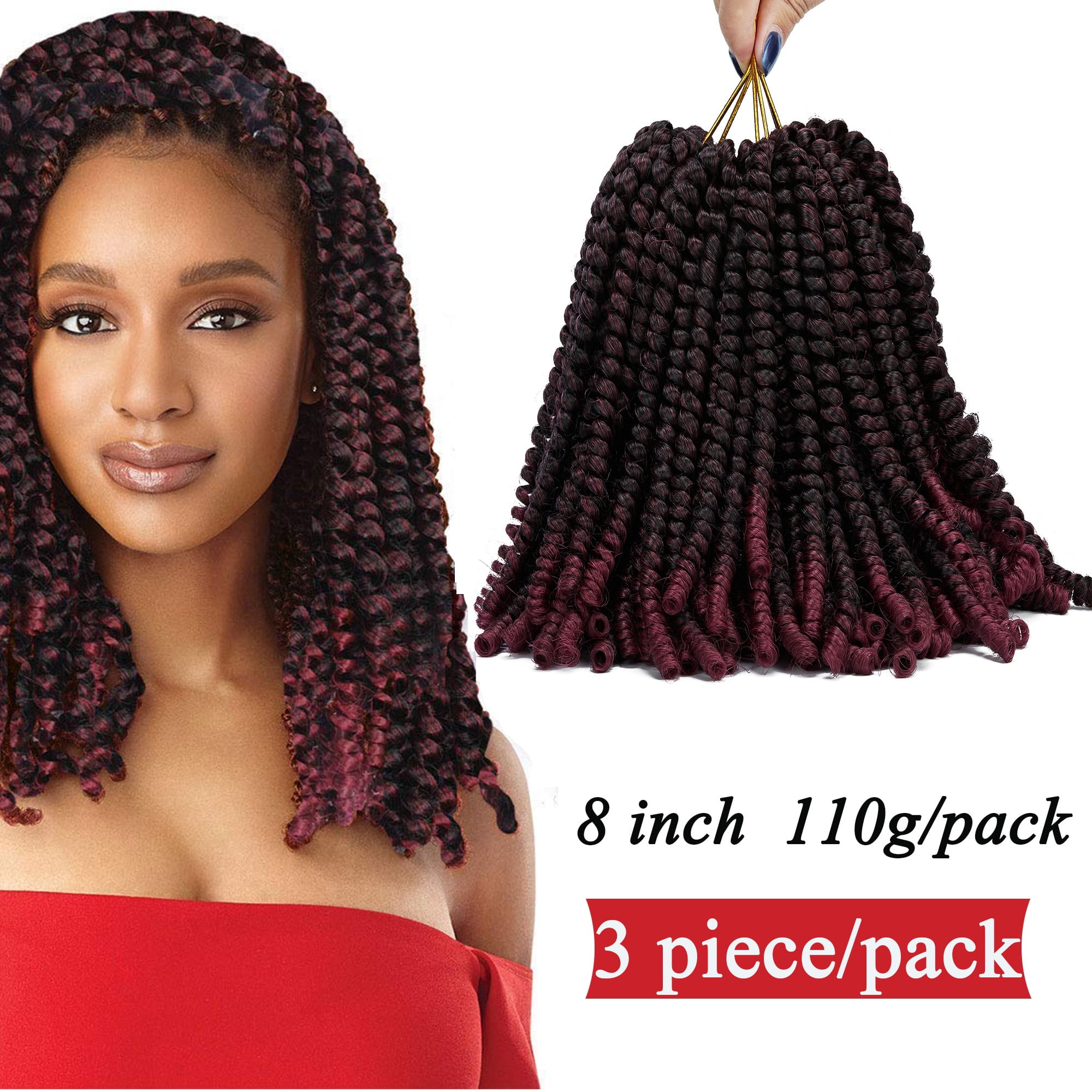 3 Packs Pre-twisted Spring Twist Hair 8 inch Fluffy Pre-Twisted Passion ...