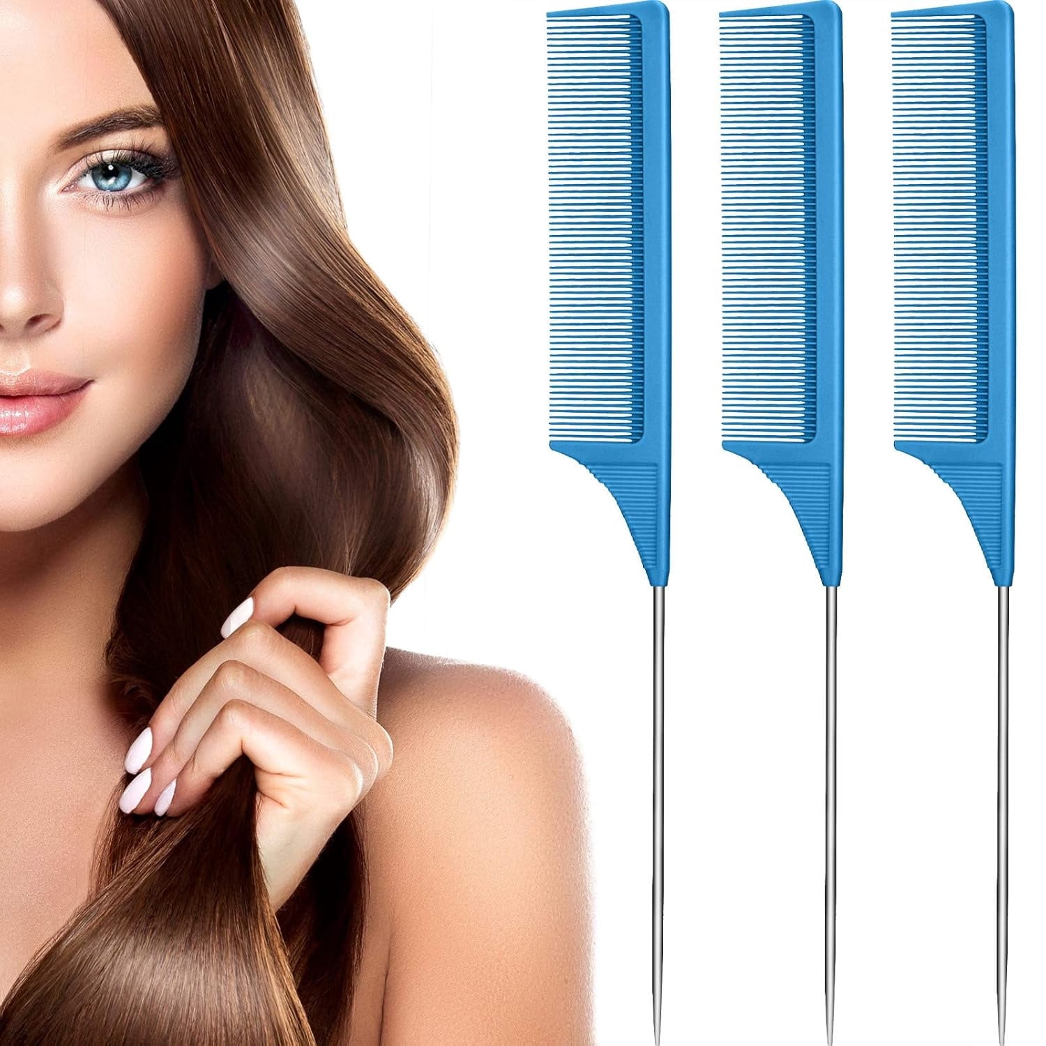 3 Packs Rat Tail Comb Steel Pin Rat Tail Carbon Fiber Heat Resistant ...