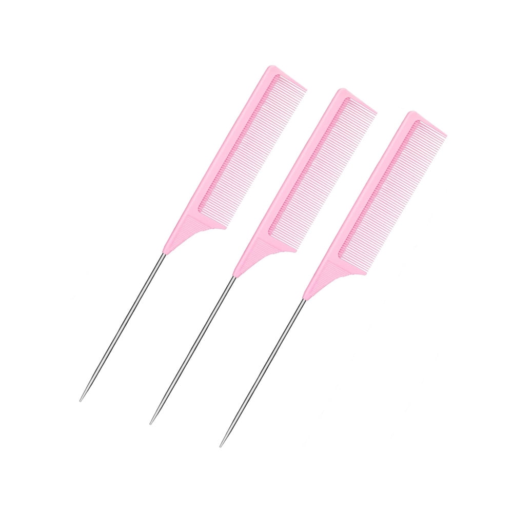 3 Packs Rat Tail Comb, Teasing Comb Set with Stainless Steel Pintail ...