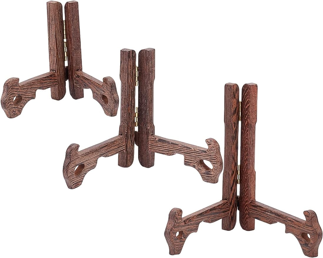 3 Packs Retro Wooden Display Stand Plate Holder Stands 3 Sizes Wooden ...