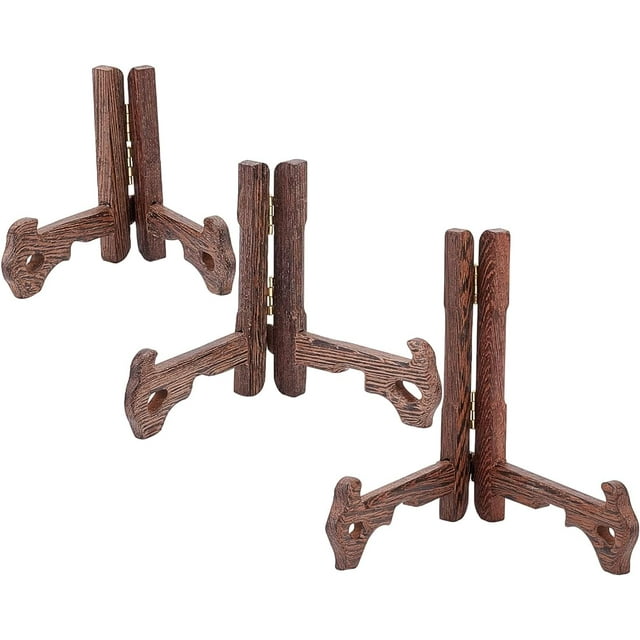 3 Packs Retro Wooden Display Stand Plate Holder Stands 3 Sizes Wooden ...