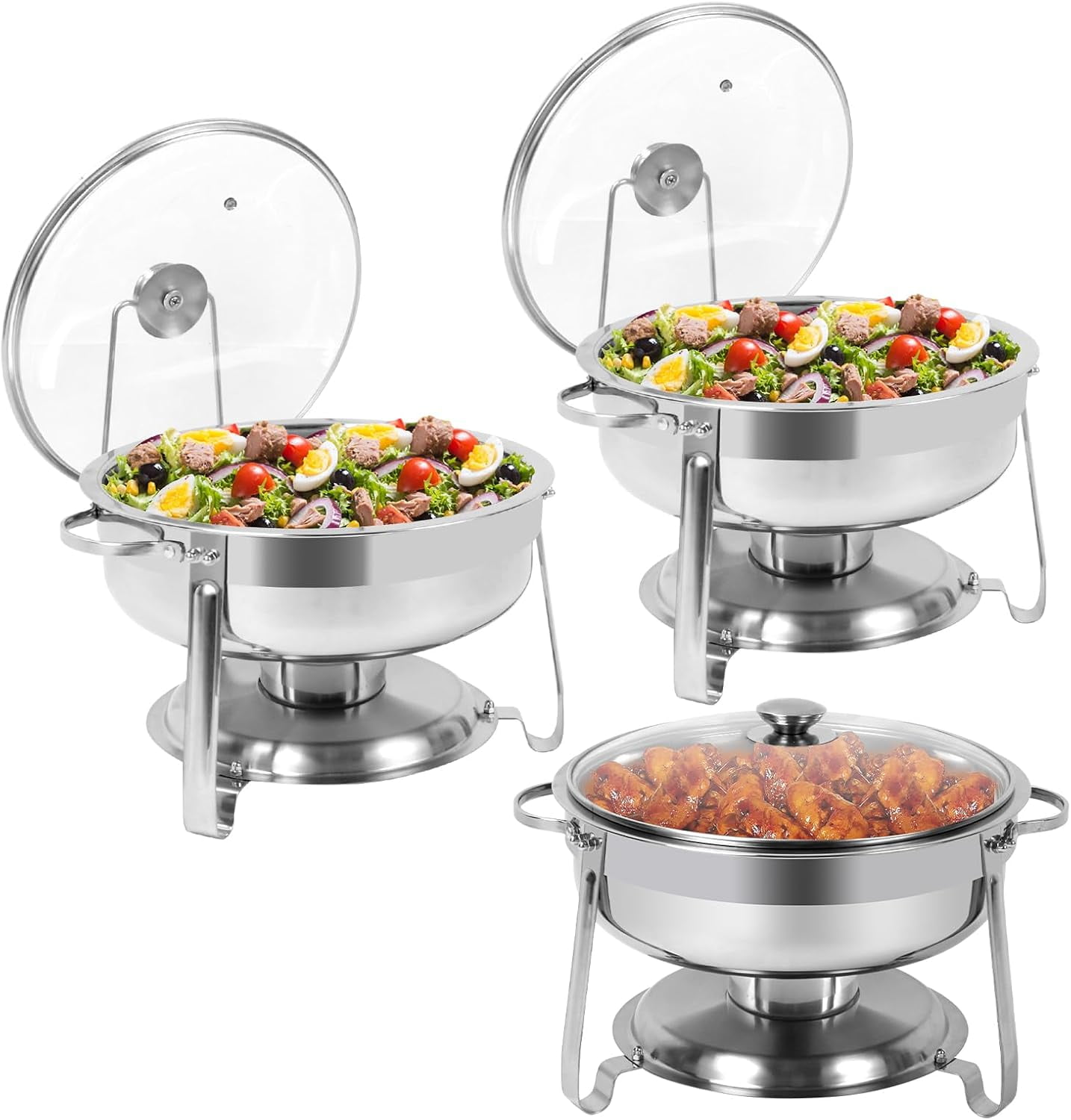 3 Packs Round Chafing Dish Buffet Set, 4 QT Stainless Steel Chafing ...