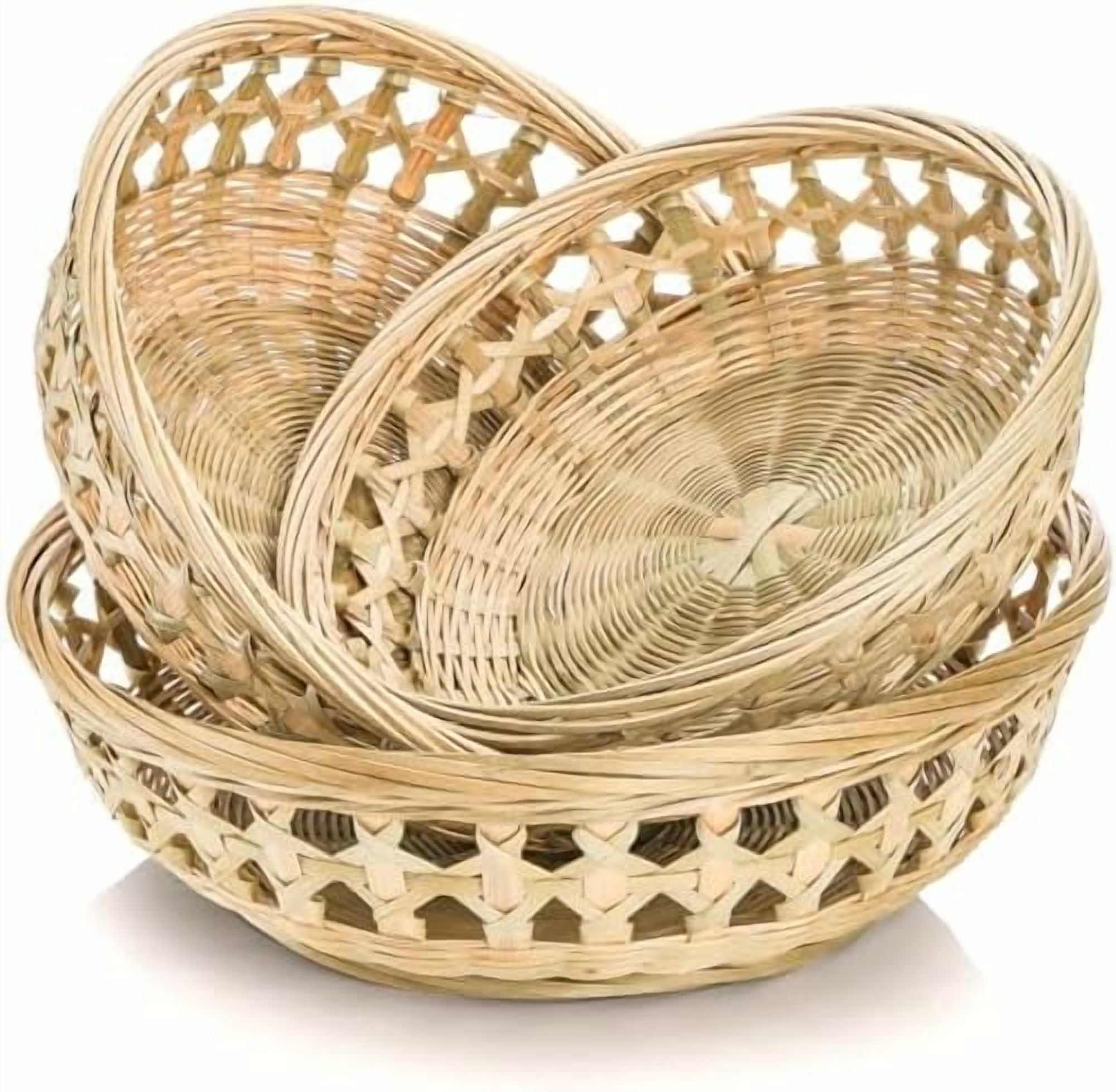 3 Packs Round Wicker Bread Basket, Bamboo Serving Trays, Handwoven ...