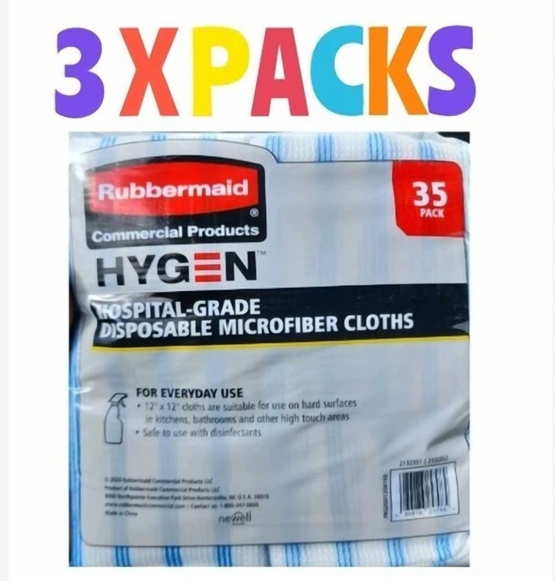 3 Packs-Rubbermaid Hygen Hospital-Grade Disposable Microfiber Cloths 35 ...