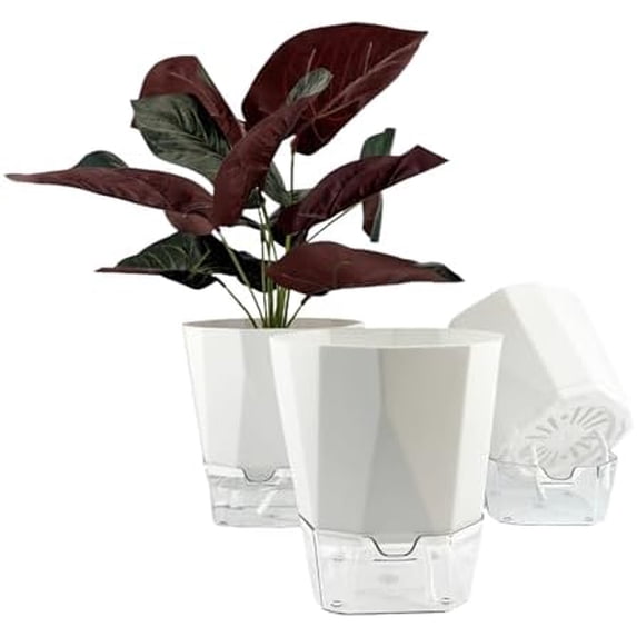 3 Packs Self Watering Plant Pots, Plastic Flower Pots with Drainage ...