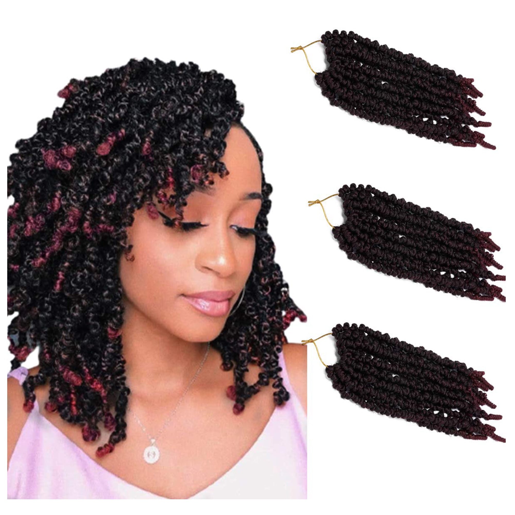 3 Packs Short Spring Pre-twisted Braids Synthetic Crochet Hair ...