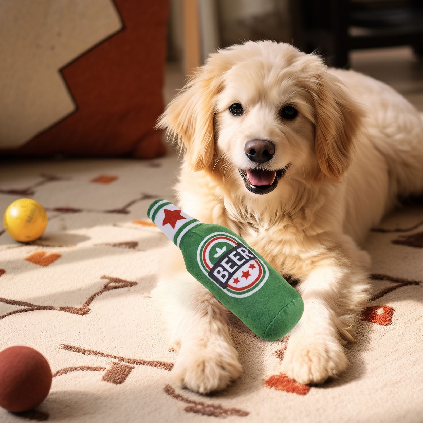 3 Packs Squeaky Dog Chew Toy, Bottle Shape Plush Interactive Noise ...