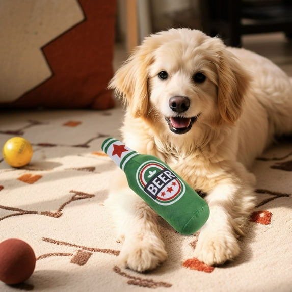 3 Packs Squeaky Dog Chew Toy, Bottle Shape Plush Interactive Noise ...
