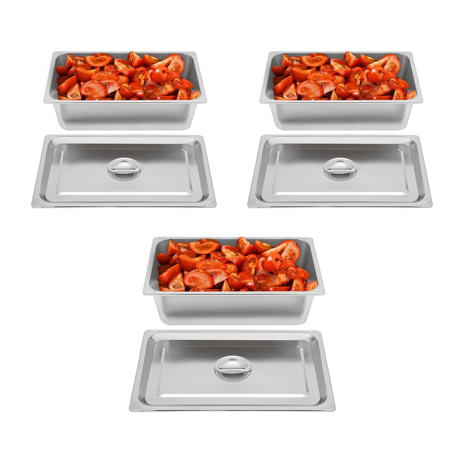 3 Packs Stainless Steam Hotel Pans with Lid,Stainless Steel Commercial ...