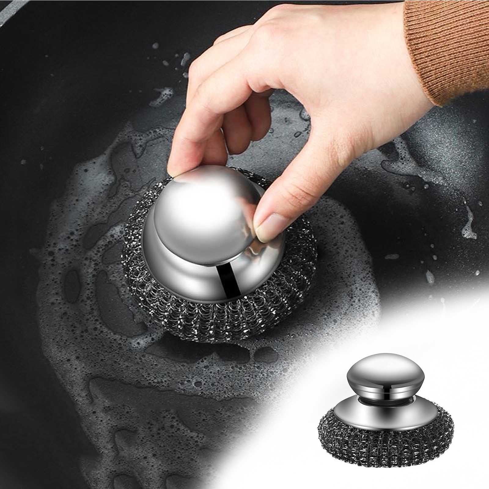 3 Packs Stainless Steel Wool Scrubber with Handle Heavy Duty Rustproof ...