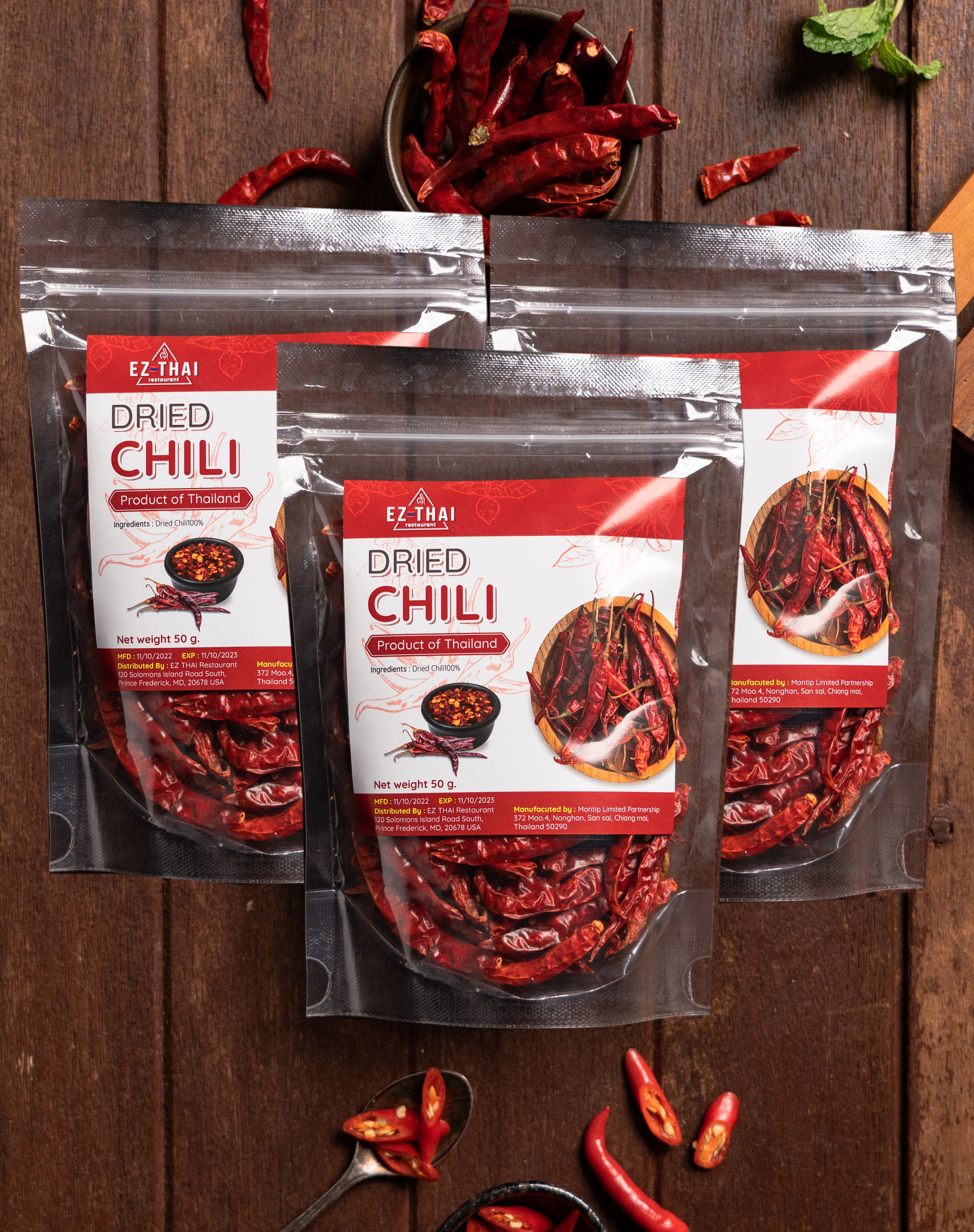 3 Packs-Thai Dried Red Chili Peppers 1.76 oz (Total 5.26 Oz) - Hot ...