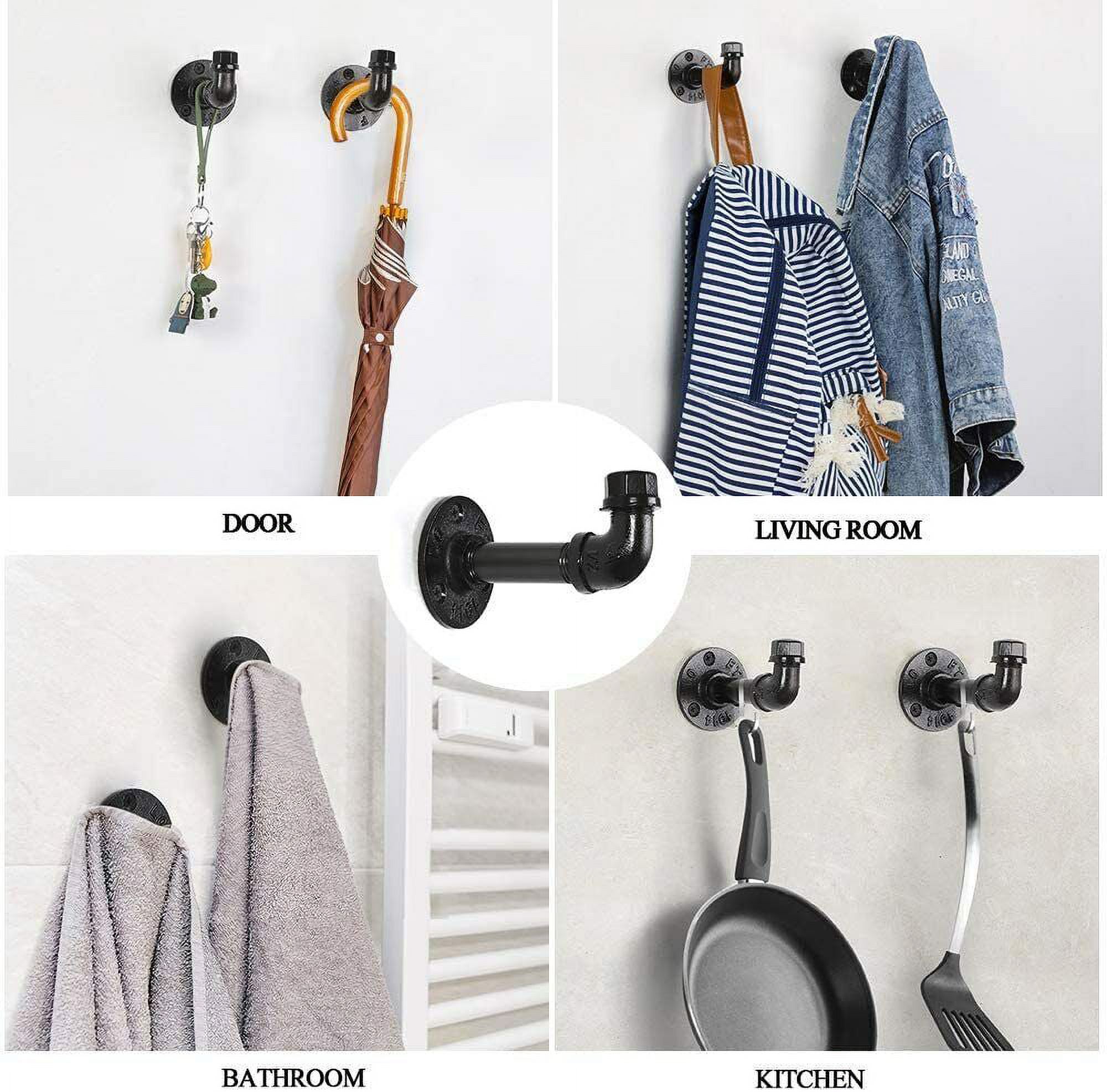 3 Packs Towel Robe Hook Set, Industrial Iron Pipe Decor Coat Hook ...