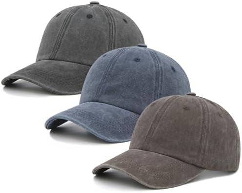 3 Packs Washed Plain Baseball Cap, Retro Adjustable Unstructured Cotton ...