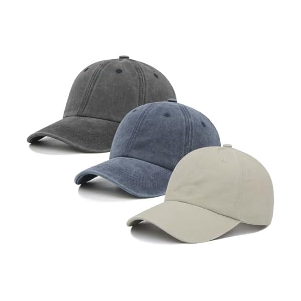 3 Packs Washed Plain Baseball Cap, Retro Adjustable Unstructured Cotton ...