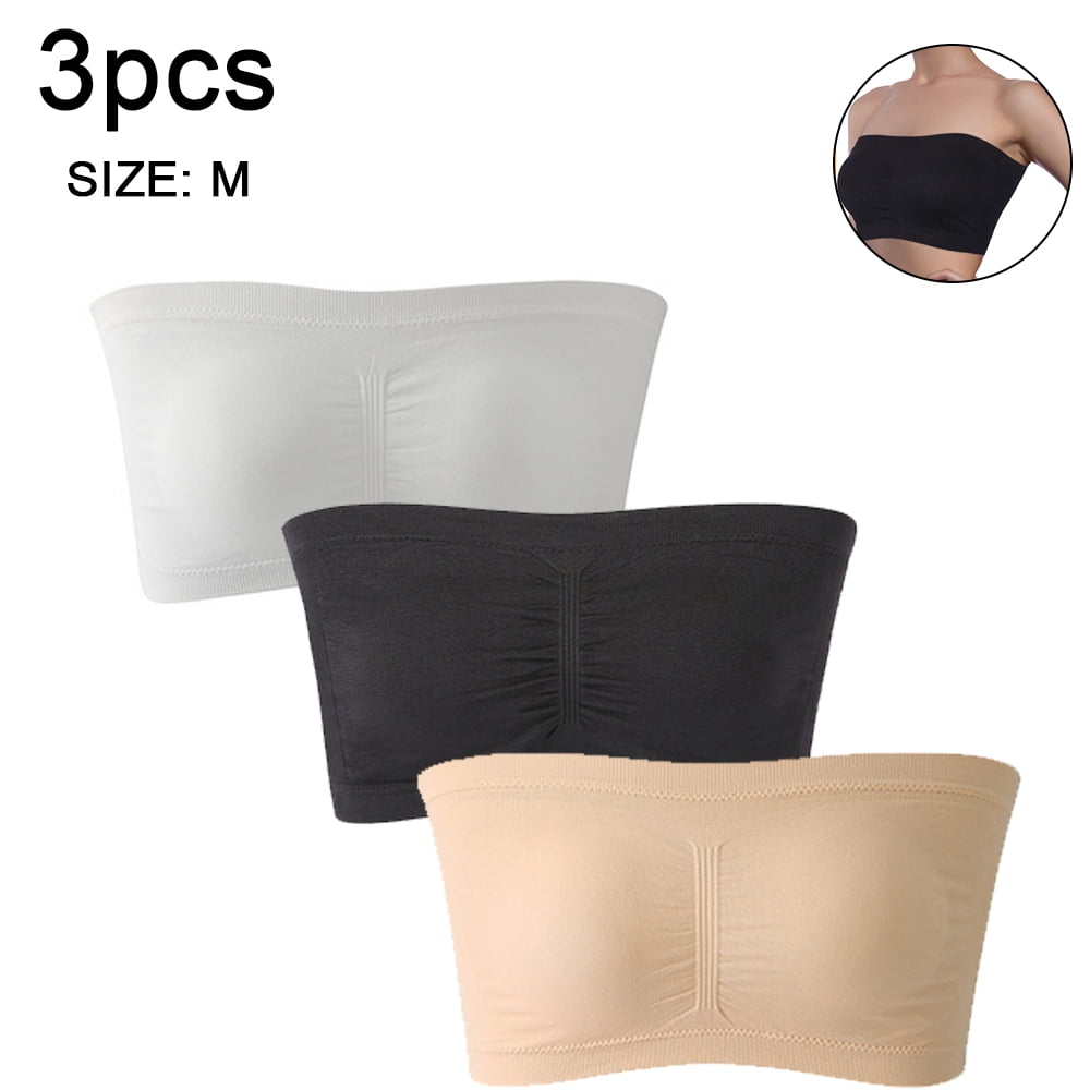 3 Packs Women Strapless Bandeau Bra, Padded Bralette Bra Seamless ...