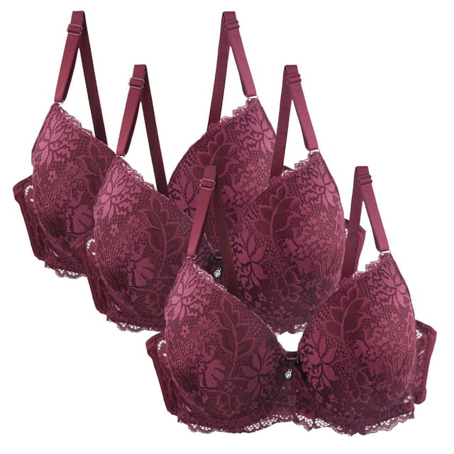 3 Packs Women's Lace Bras Push Up Solid Color Soft Everyday Padding ...