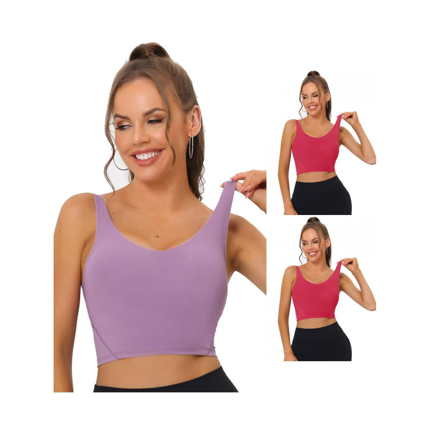 3 Packs Women's Workout Fitness Longline Wireless Padded Yoga Sports ...
