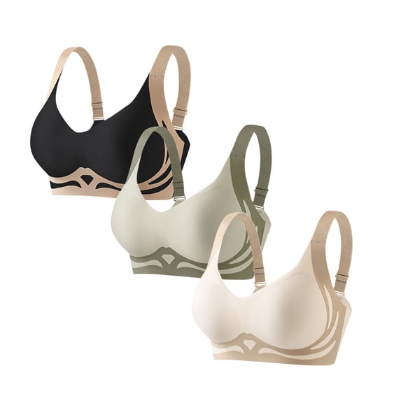 3 Packs Womens Bras Push Up Wireless Bras for Women Color Block ...