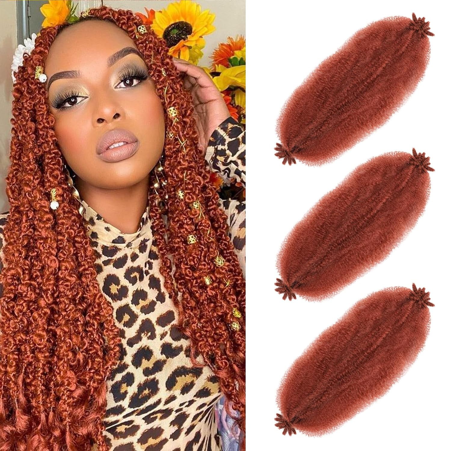 3 Packs ginger Spring Twist Hair Afro Twist Hair Pre Fluffed 24 Inch ...