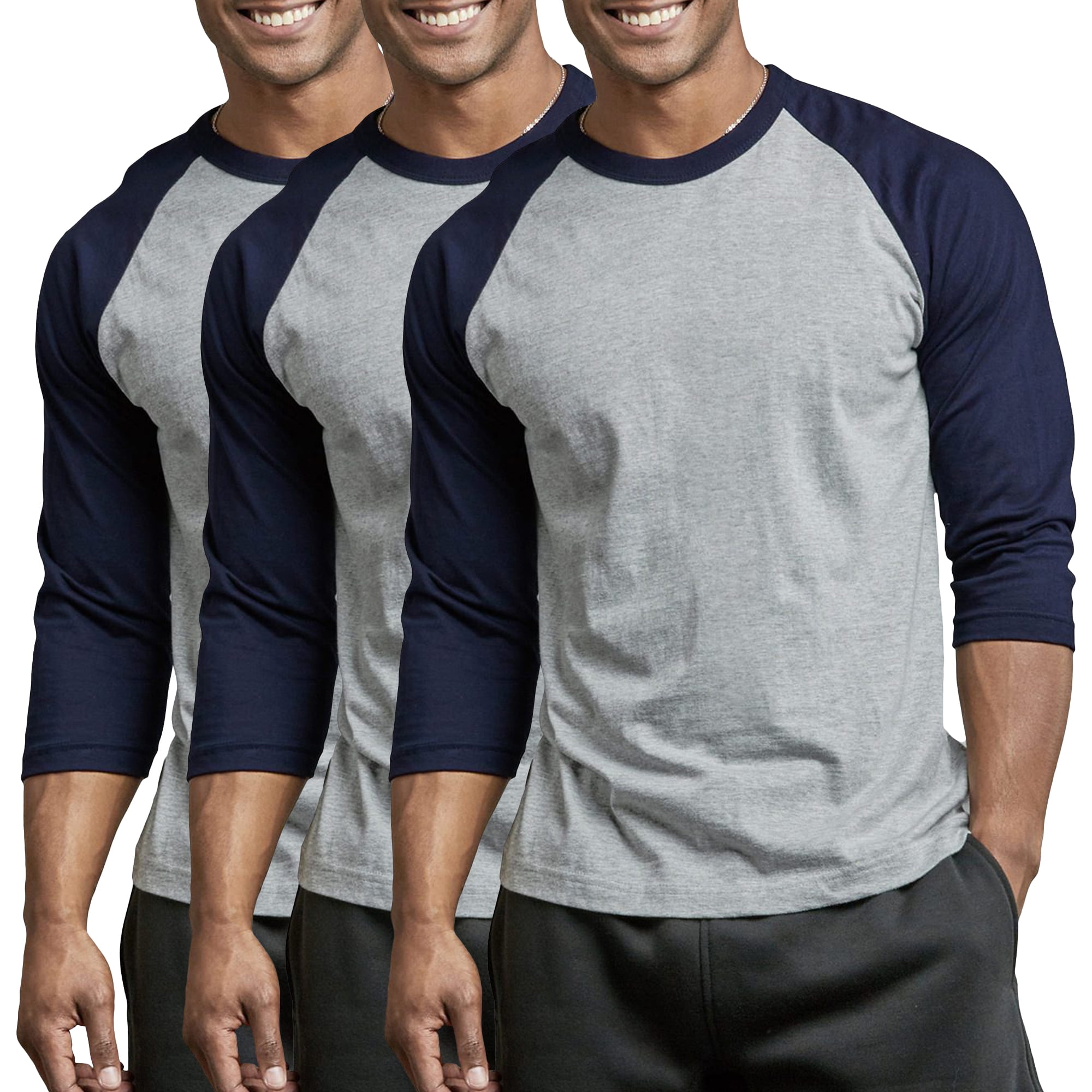 3 Packs of Top Pro Men's 3/4 Sleeve Crew Neck Raglan Jersey Baseball ...